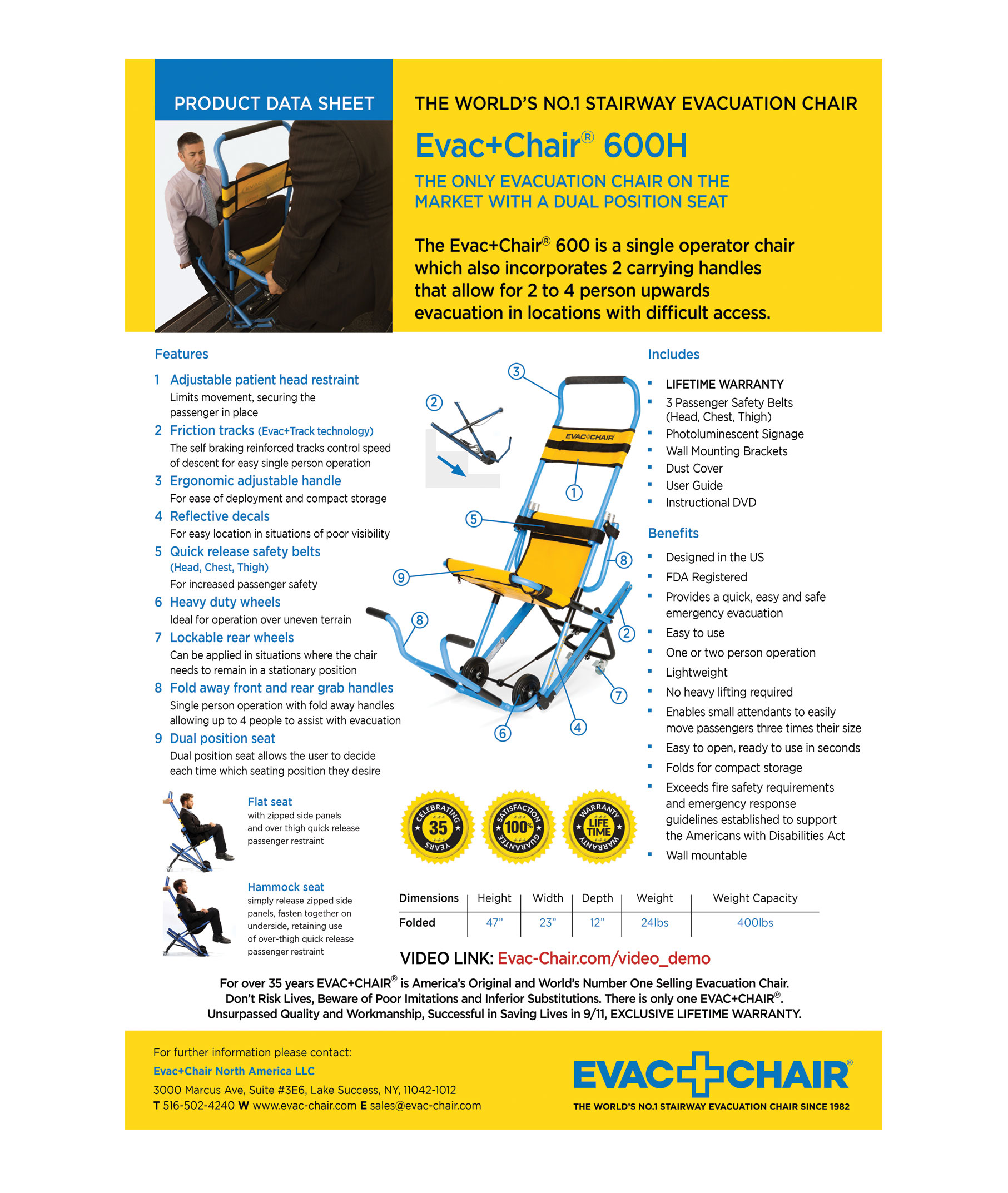 Evac+Chair 600H | Dual-Position Evacuation Wheelchair